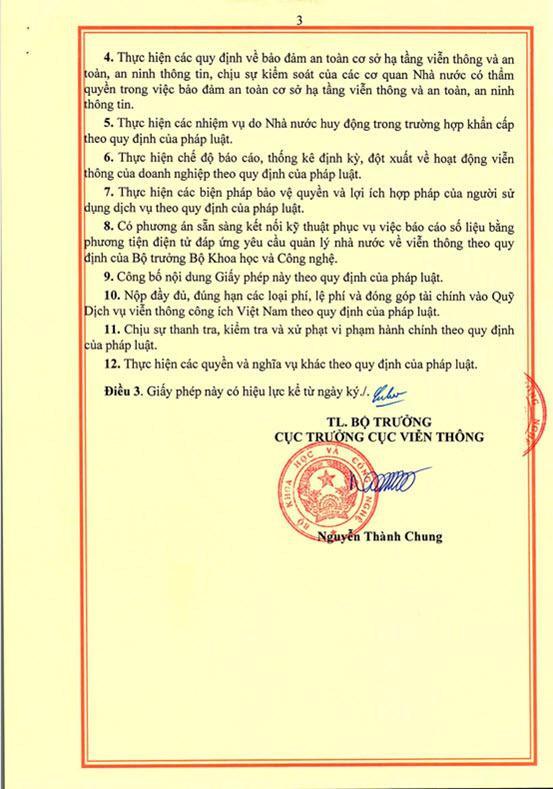 Vintek Công Bố Giấy Phép Kinh Doanh Dịch Vụ Viễn Thông - Vintek Việt Nam